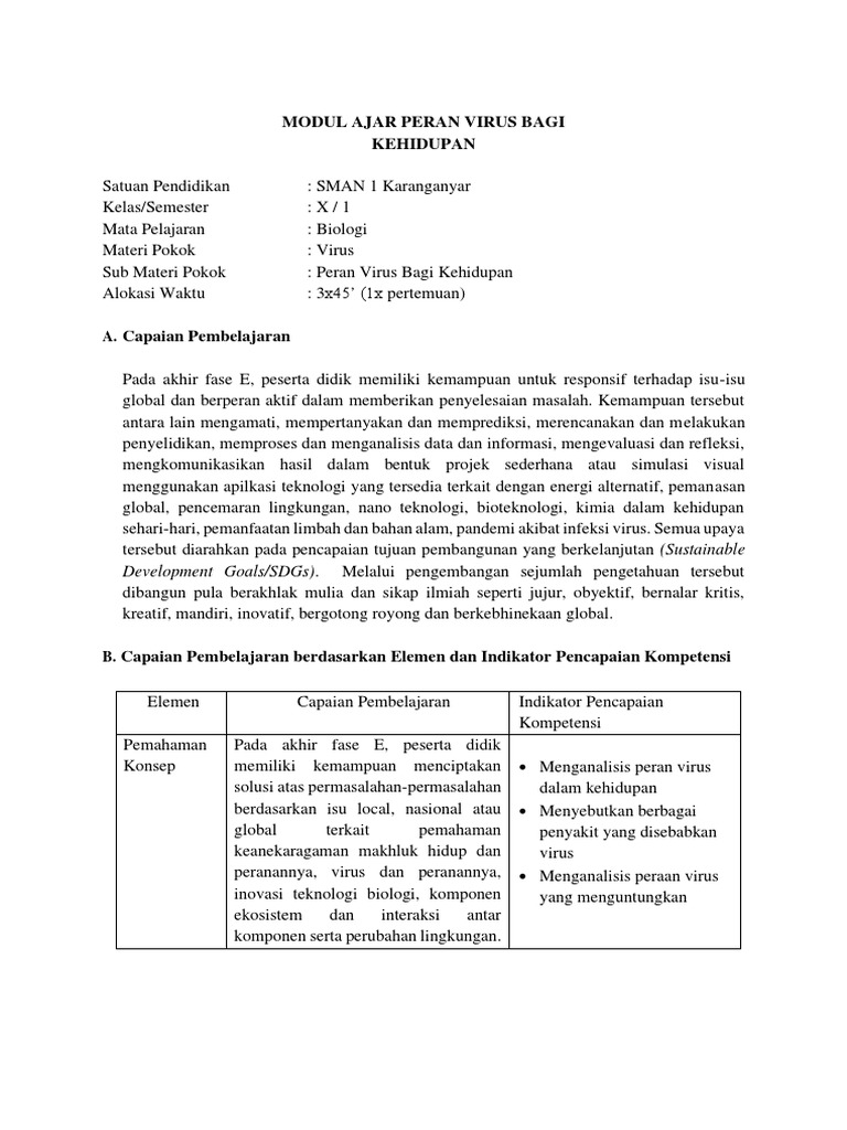 Modul Ajar Peran Virus | PDF
