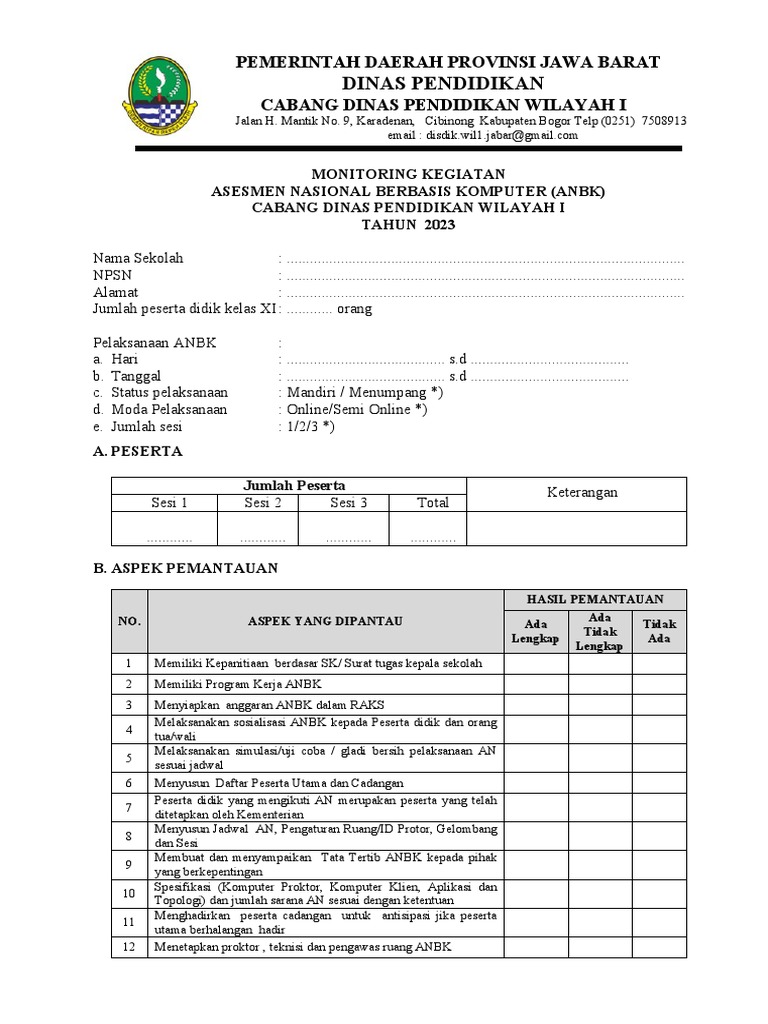 Instrumen Monitoring ANBK 2023 | PDF