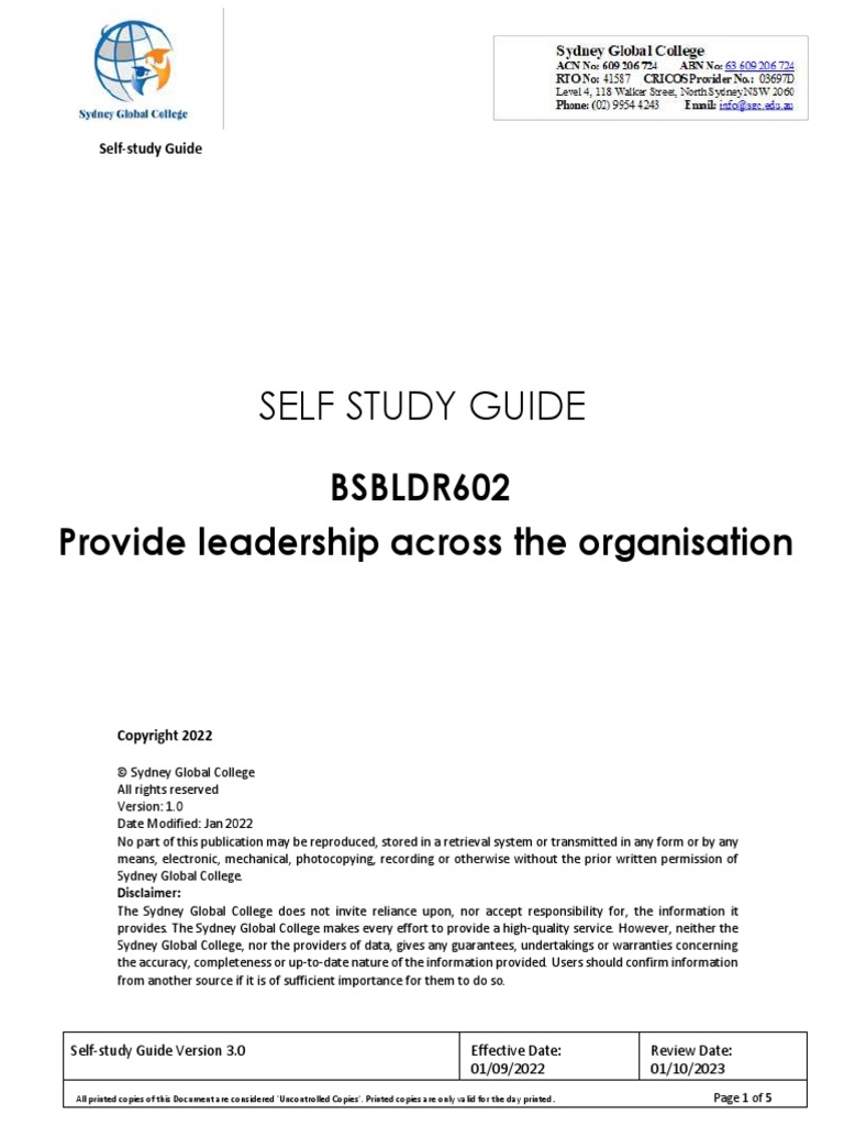 BSBLDR602 Self Study Guide | PDF | Leadership | Policy