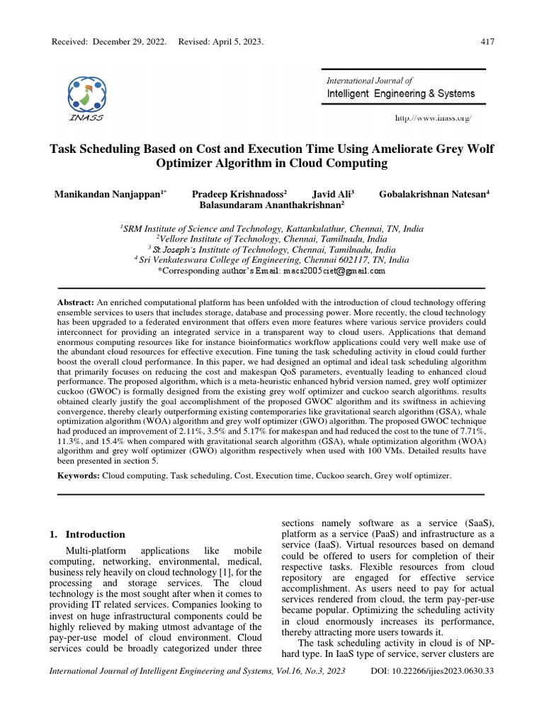 Task Scheduling Based On Cost and Execution Time Using Ameliorate Grey Wolf Optimizer Algorithm ...