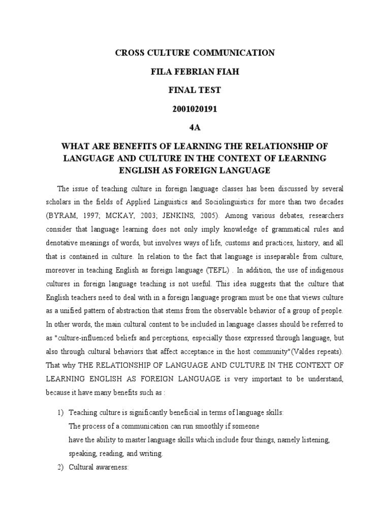 CROSS CULTURE COMMUNICATION Final Test | PDF