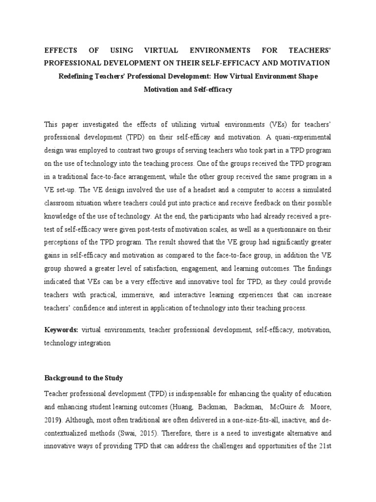 Effects of Using Virtual Environments For Teacher Professional Development | PDF | Virtual ...