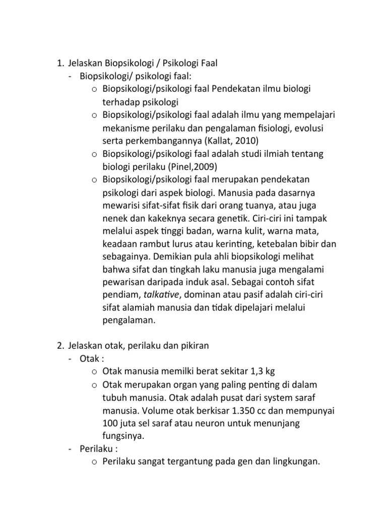 Soal Psikologi Faal Dan Jawaban 2 | PDF