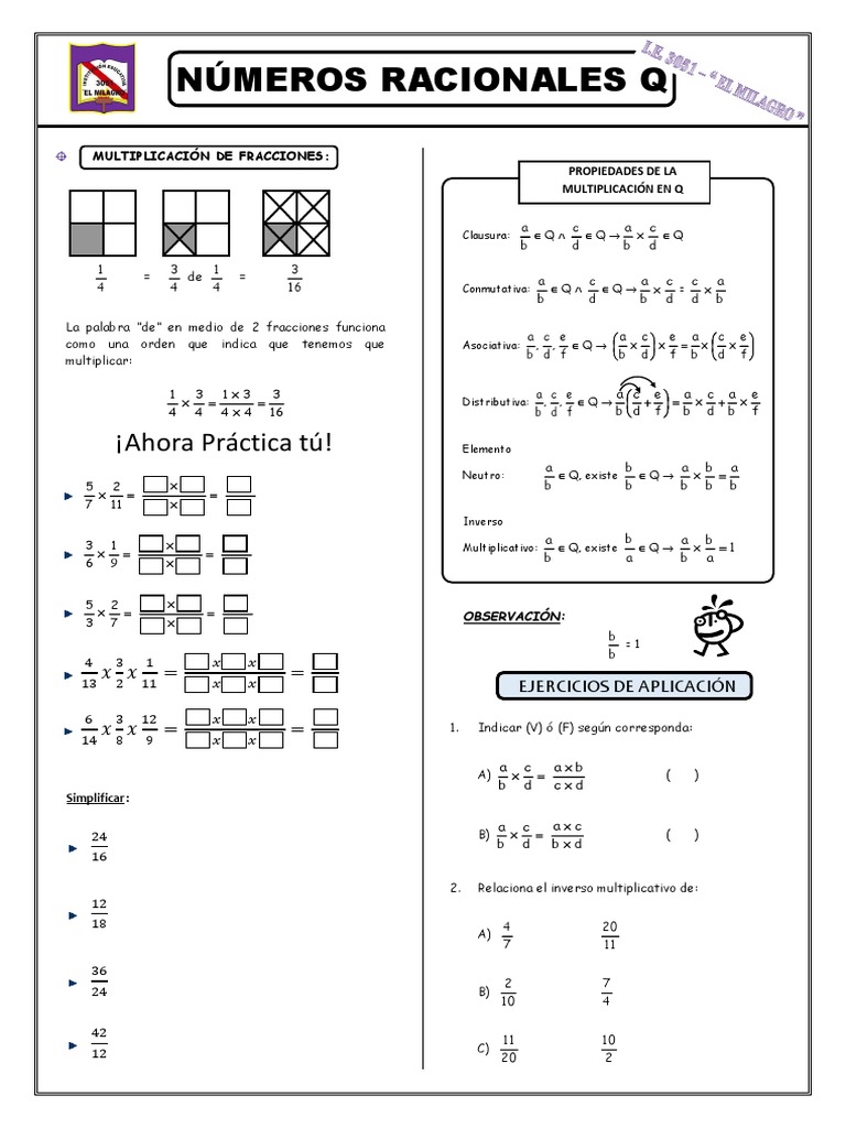Actividad Semana #21 - 1° Sec - Números Racionales - Multiplicación ...