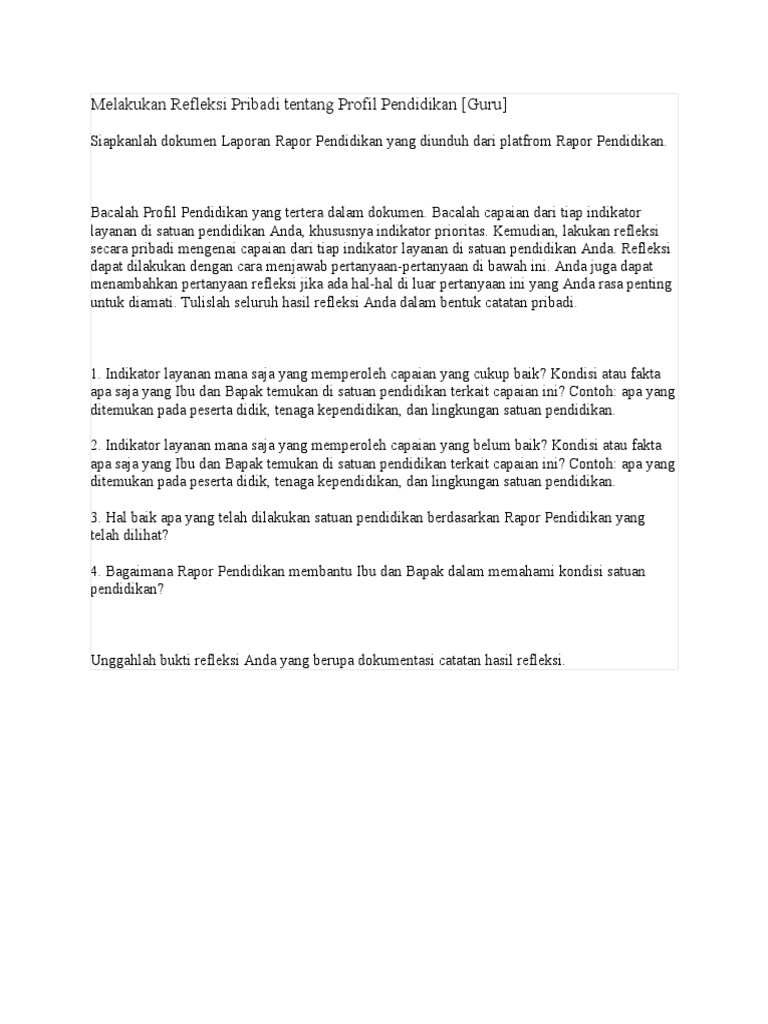 Melakukan Refleksi Pribadi Tentang Profil Pendidikan | PDF