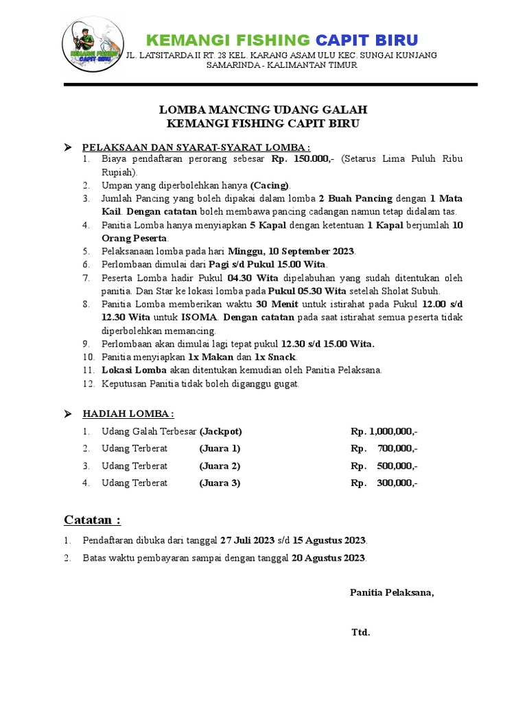 Syarat LOMBA MANCING UDANG GALAH | PDF