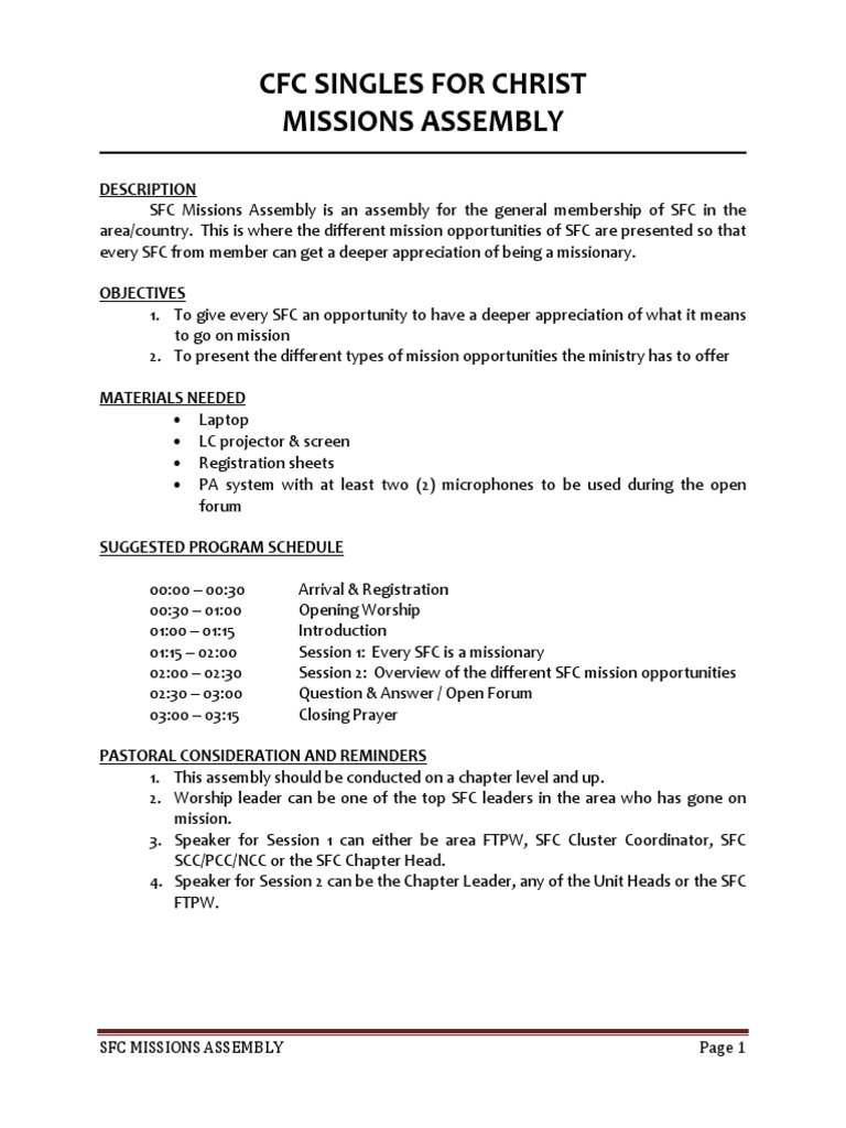 SFC Missions Assembly Primer | PDF