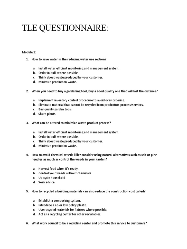 TLE QUESTIONNAIRE | PDF