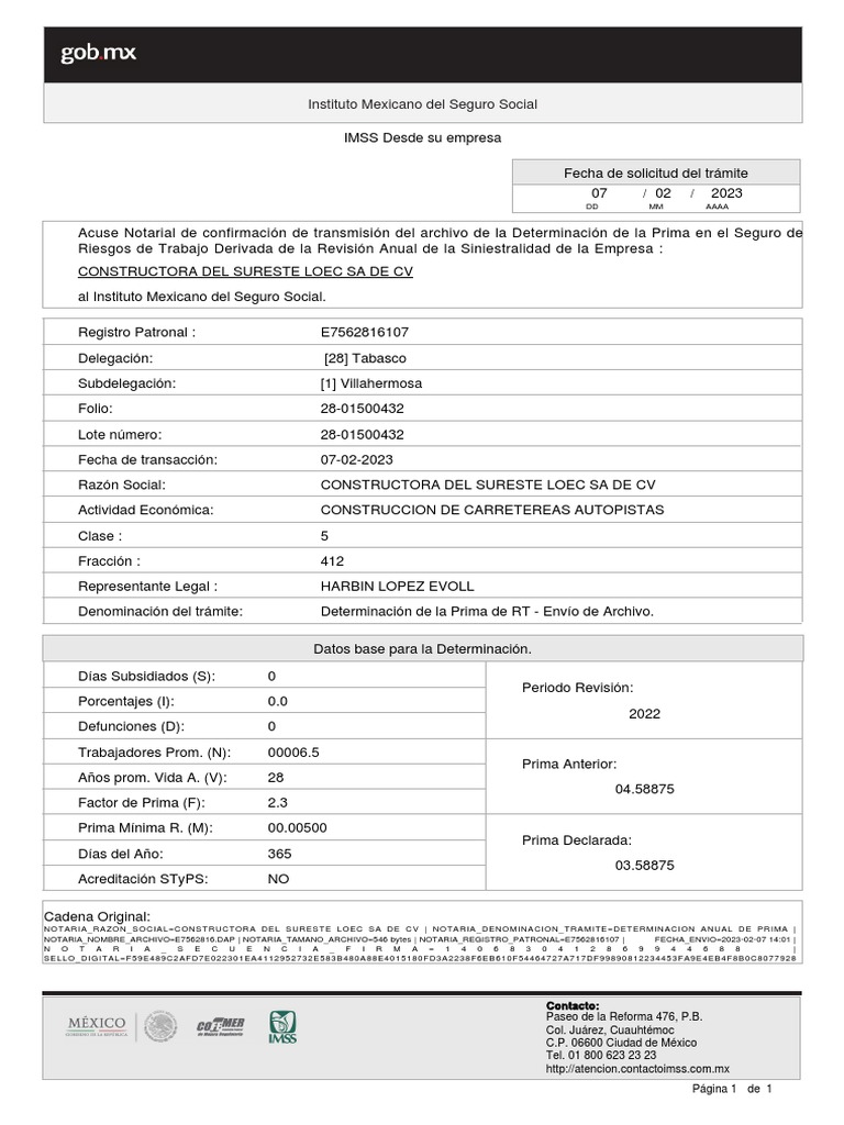 07 - PRIM. RIESGO ACUSE DE PRESENTACION RT | PDF