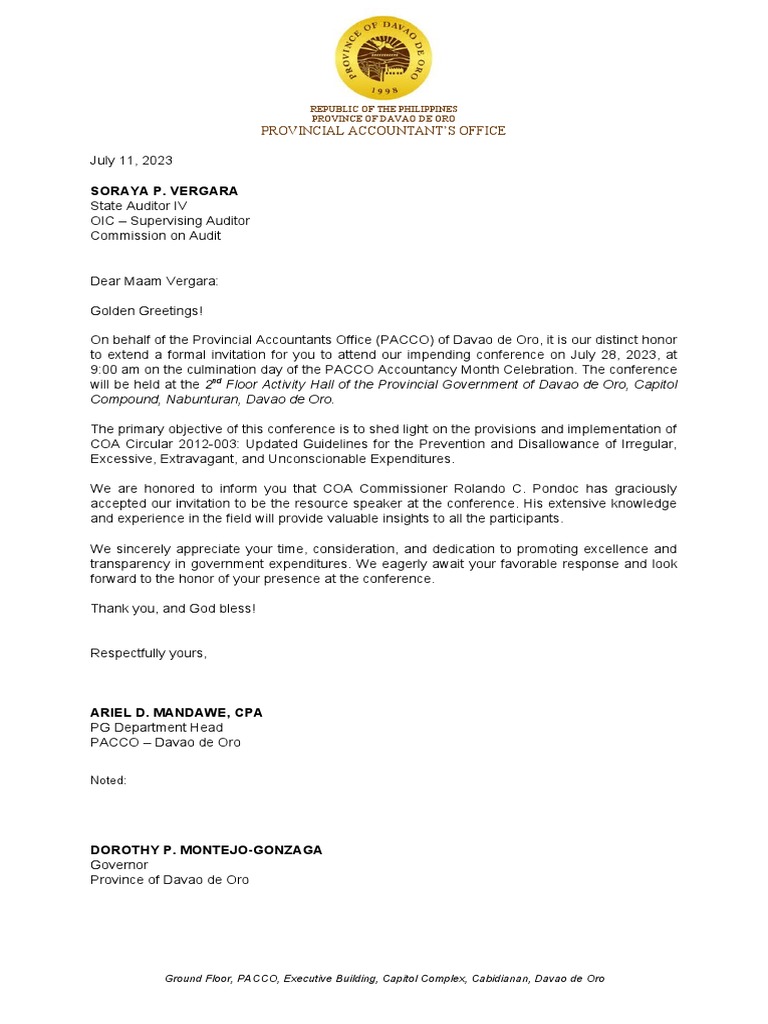 COA Invitation | Download Free PDF | Accounting | Government