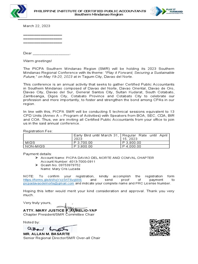 Invitation Letter SMR Conference Pro Forma | PDF | Mindanao | Accounting