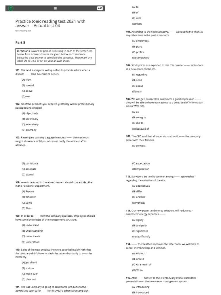 Practice Toeic Reading Test 2021 04 | PDF