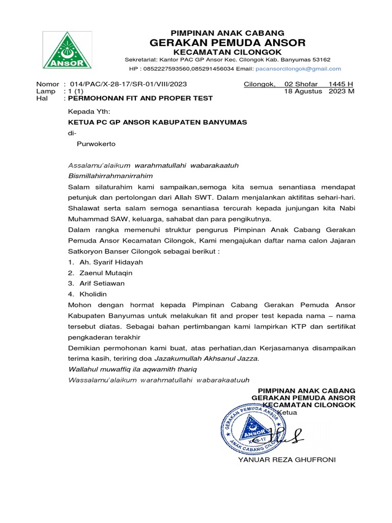 Permohonan Fit and Proper Test Cilongok | PDF Permohonan Fit and Proper Test Cilongok | PDF