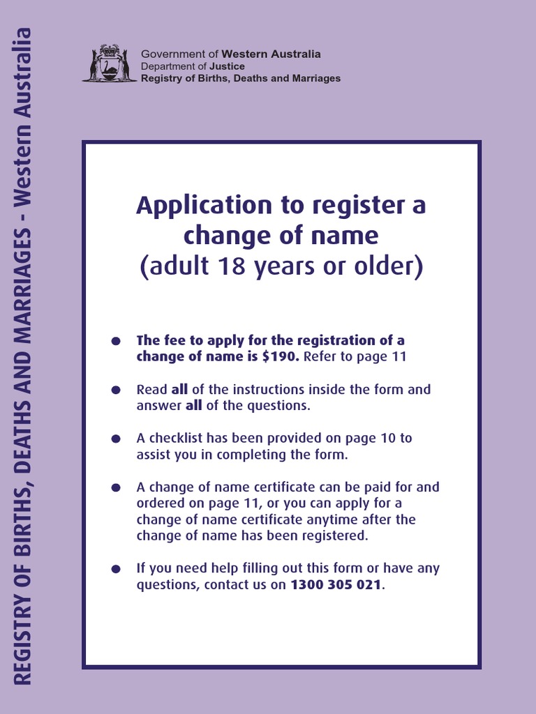 Change of Name Registration WA Guide | PDF | Identity Document | Birth ...