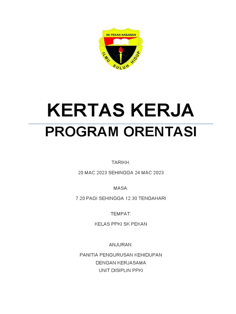 Kertas Kerja Program Orentasi | PDF