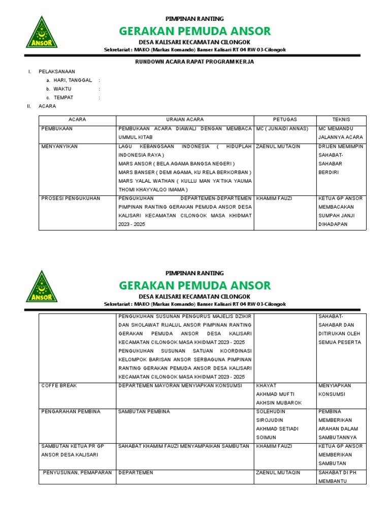 Rundown Acara Rapat Program Kerja | PDF