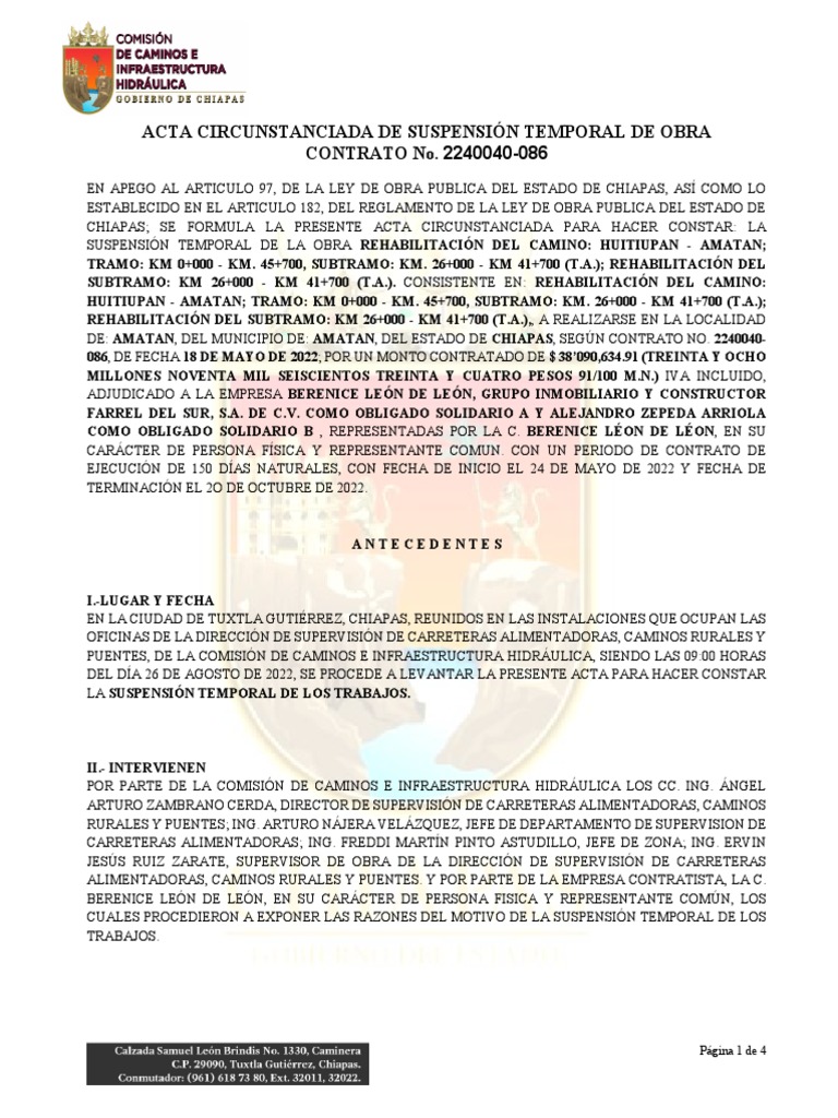 ACTA CIRCUNSTANCIADA DE SUSPENSIÓN TEMPORAL Amatan | PDF | Conceptos legales | Negocios económicos