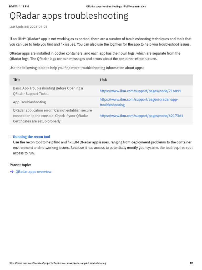 QRadar Apps Troubleshooting - IBM Documentation | PDF | Computers