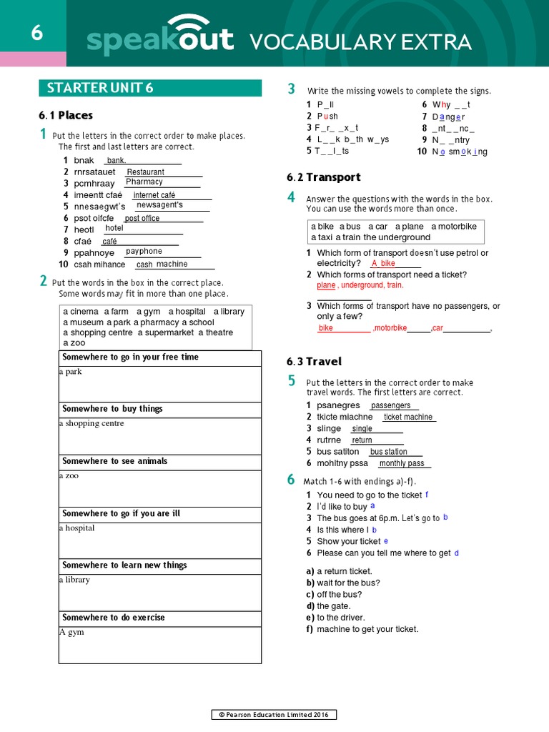 TAREASpeakout Vocabulary Extra Starter Unit 6 | PDF