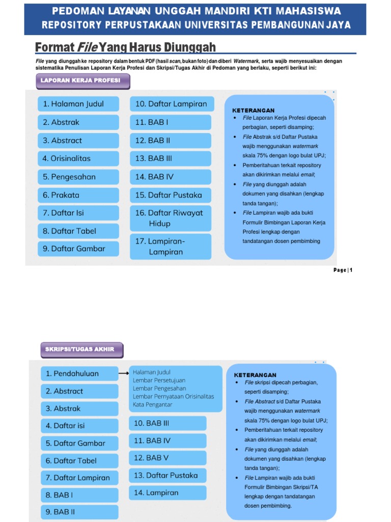 Pedoman Layanan Unggah Mandiri KTI Mahasiswa. Lama | PDF