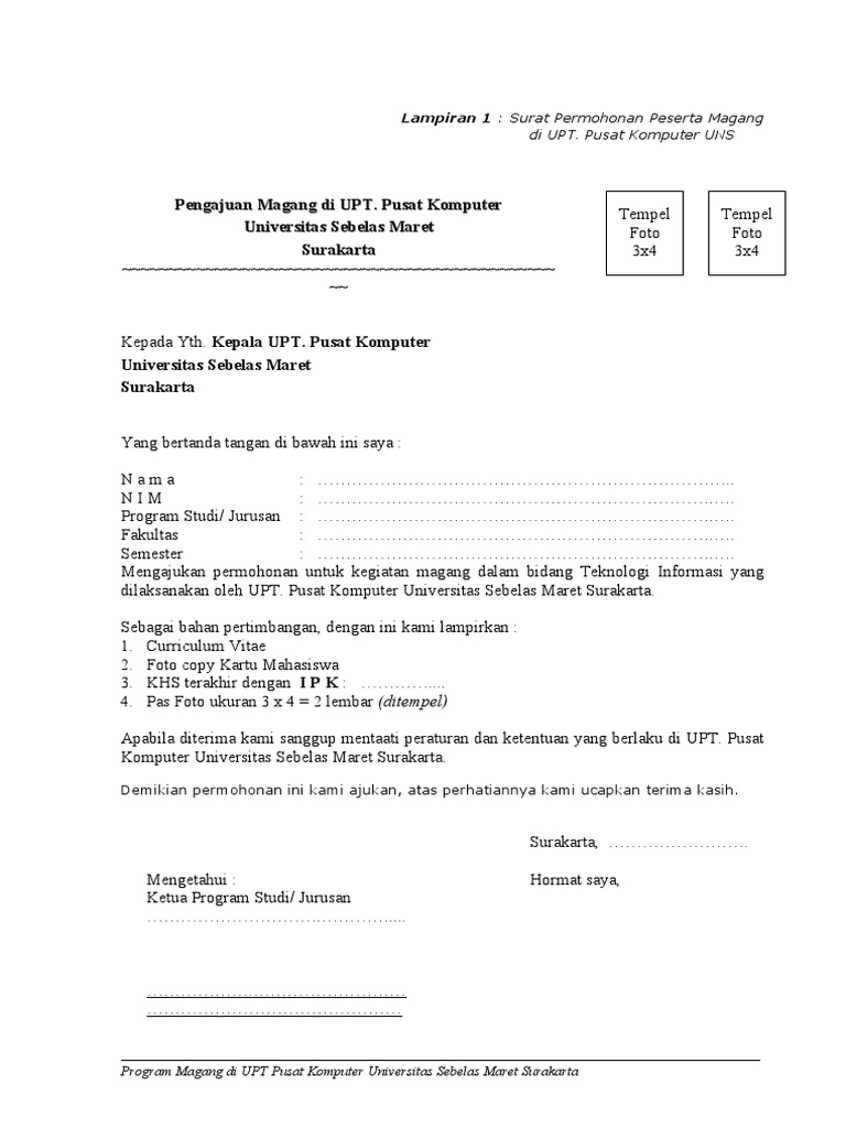 Surat Permohonan Magang Mahasiswa UNS | PDF | Komputer