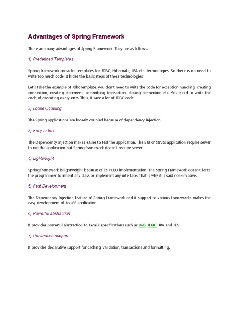 Advantages of Spring Framework&POJO | PDF | Spring Framework | Class ...