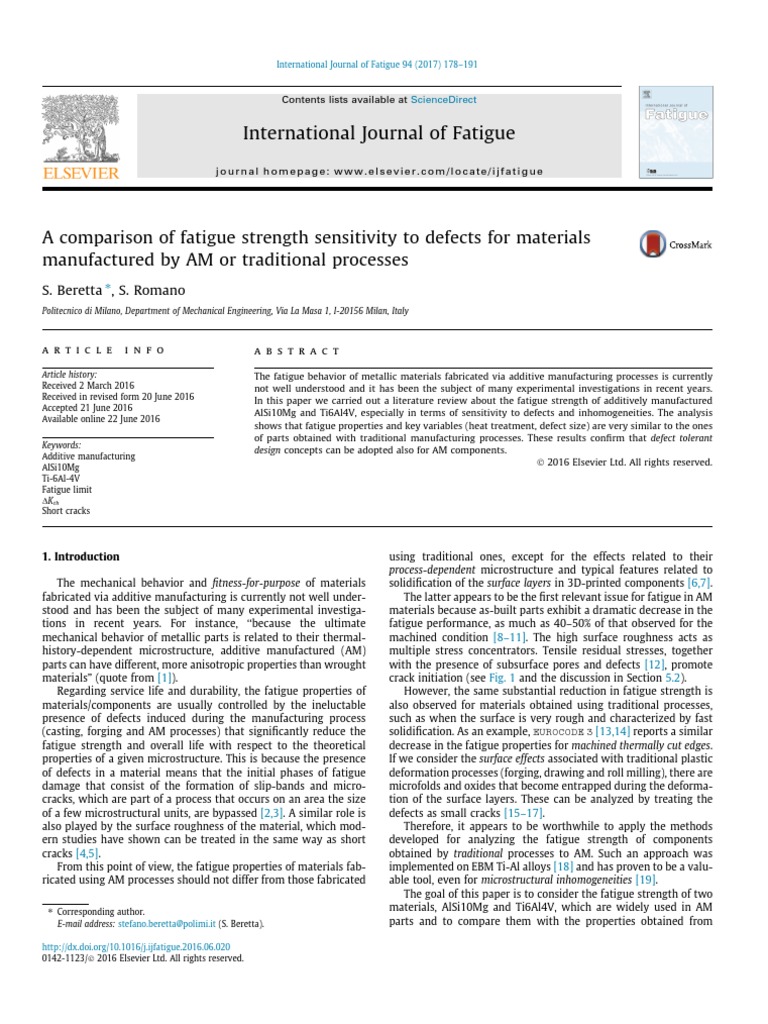 A Comparison of Fatigue Strength Sensitivity To Defects - 2017 ...