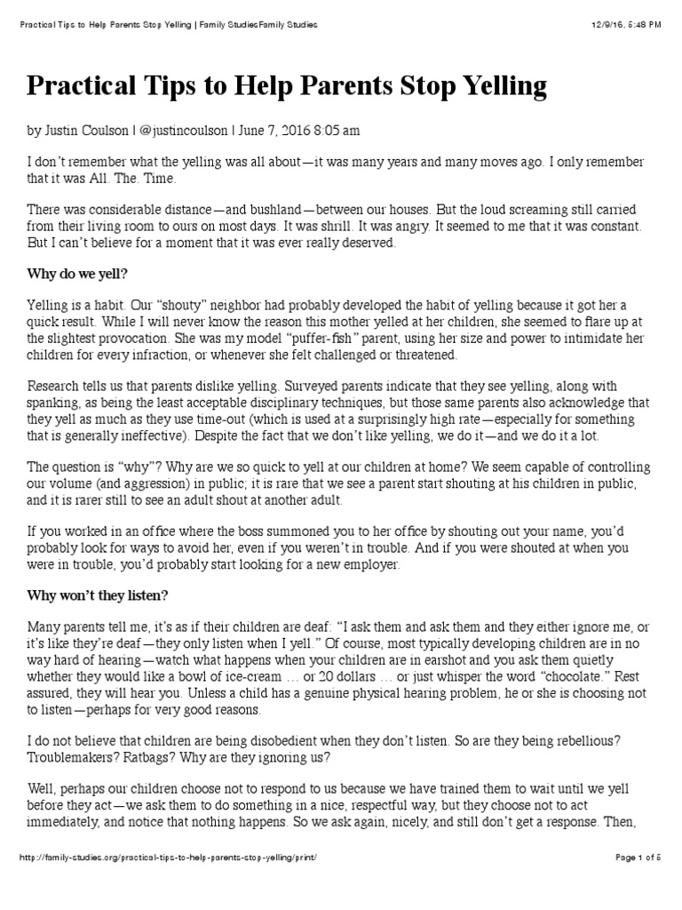 Tips to End Yelling in Parenting | PDF | Disciplines | Behavior