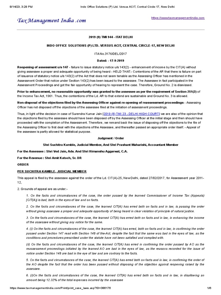 Indo Office Solutions (P) Ltd. Versus ACIT, Central Circle-17, New Delhi | PDF | Income | Wealth