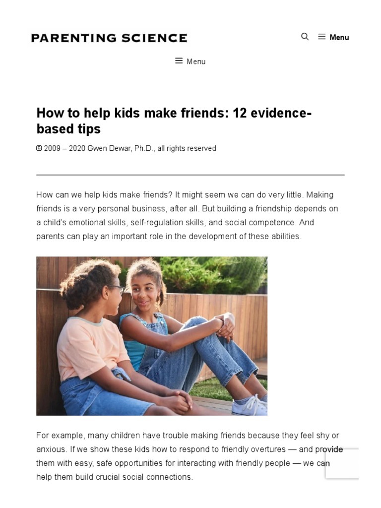 How To Help Kids Make Friends: 12 Evidencebased Tips | PDF | Parenting ...
