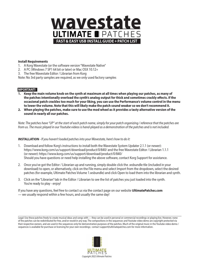 IMPORTANT INFO Install+Patchlist | PDF | Synthesizer | Popular Music