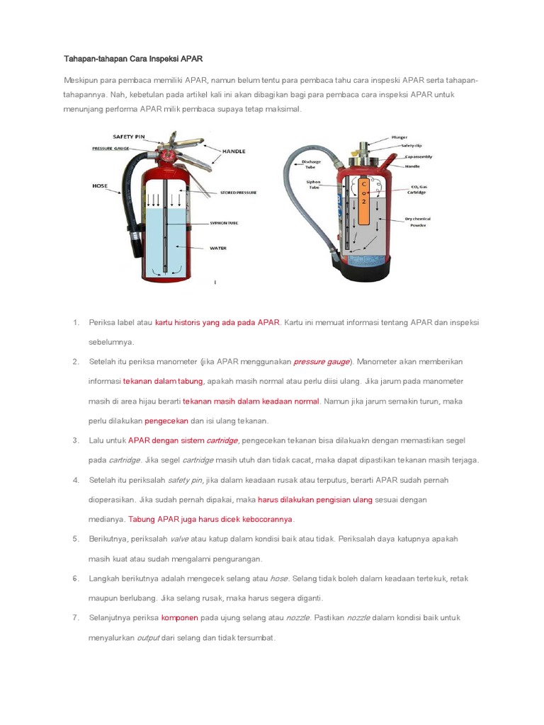 Tahapan pemeliharaan APAR | PDF