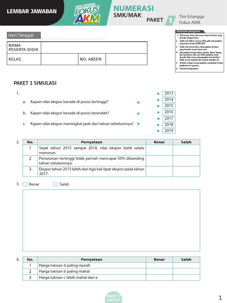Kunci Jawaban Simulasi AKM Numerasi | PDF