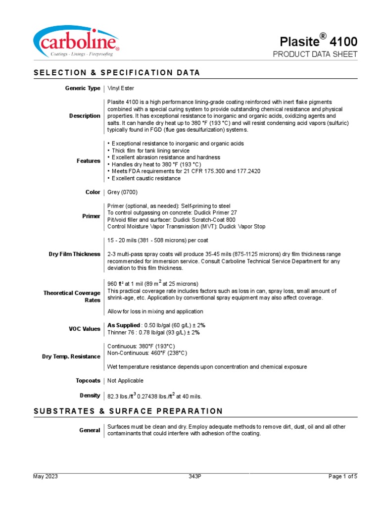Plasite 4100 PDS-3 | PDF | Gallon | Physical Sciences