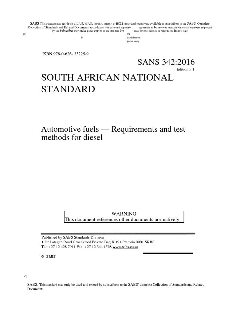 Sans 342 2016 1 003 | PDF | Diesel Fuel | Petroleum