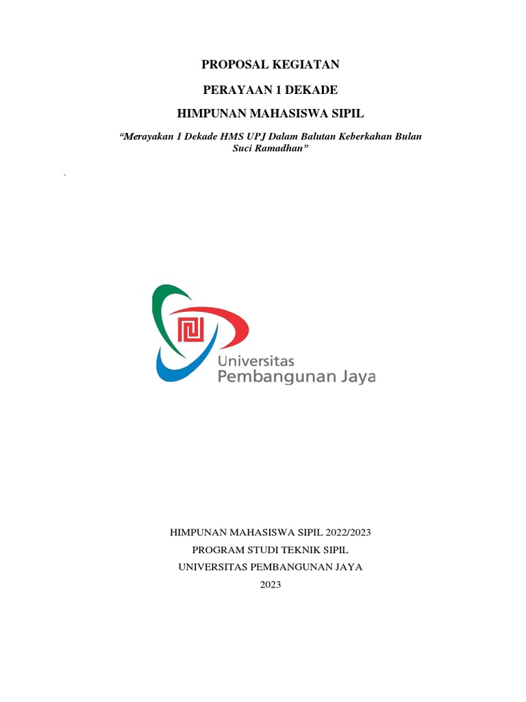 Proposal Kegiatan Perayaan 1 Dekade HMS UPJ 2023 | PDF