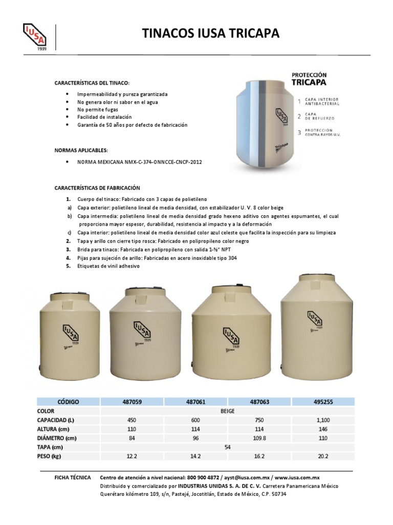 Tinaco Iusa Tricapa Beige 450 L | PDF