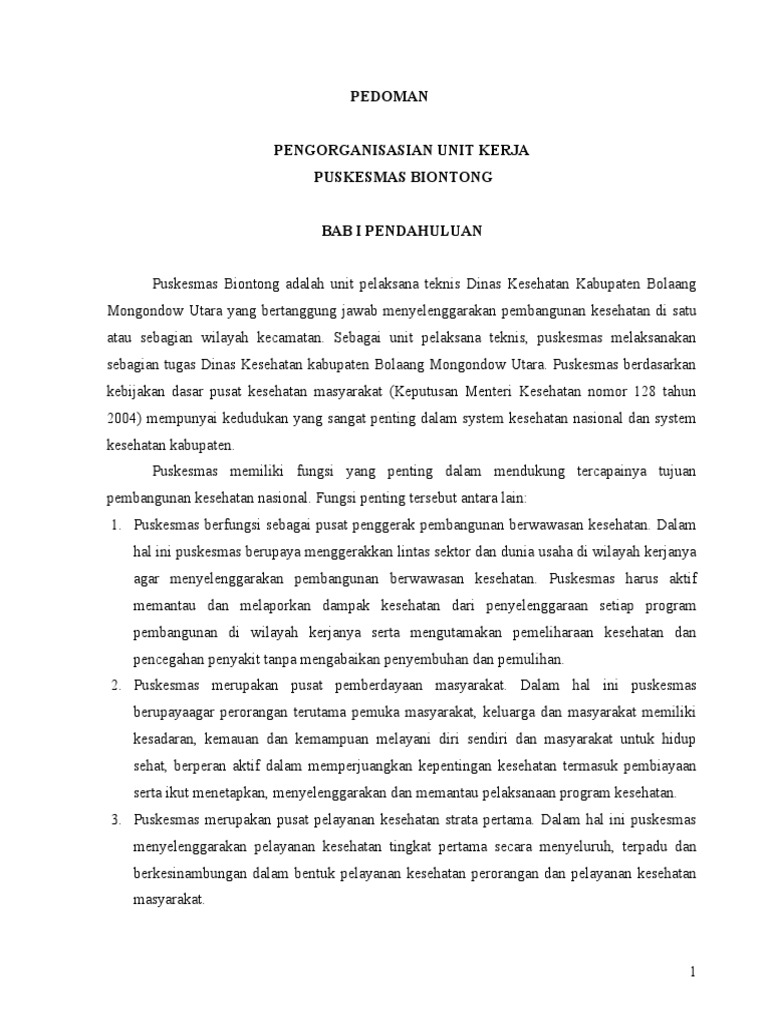 Pedoman Pengorganisasian Unit Kerja Bu Putri | PDF | Kesehatan Holistik