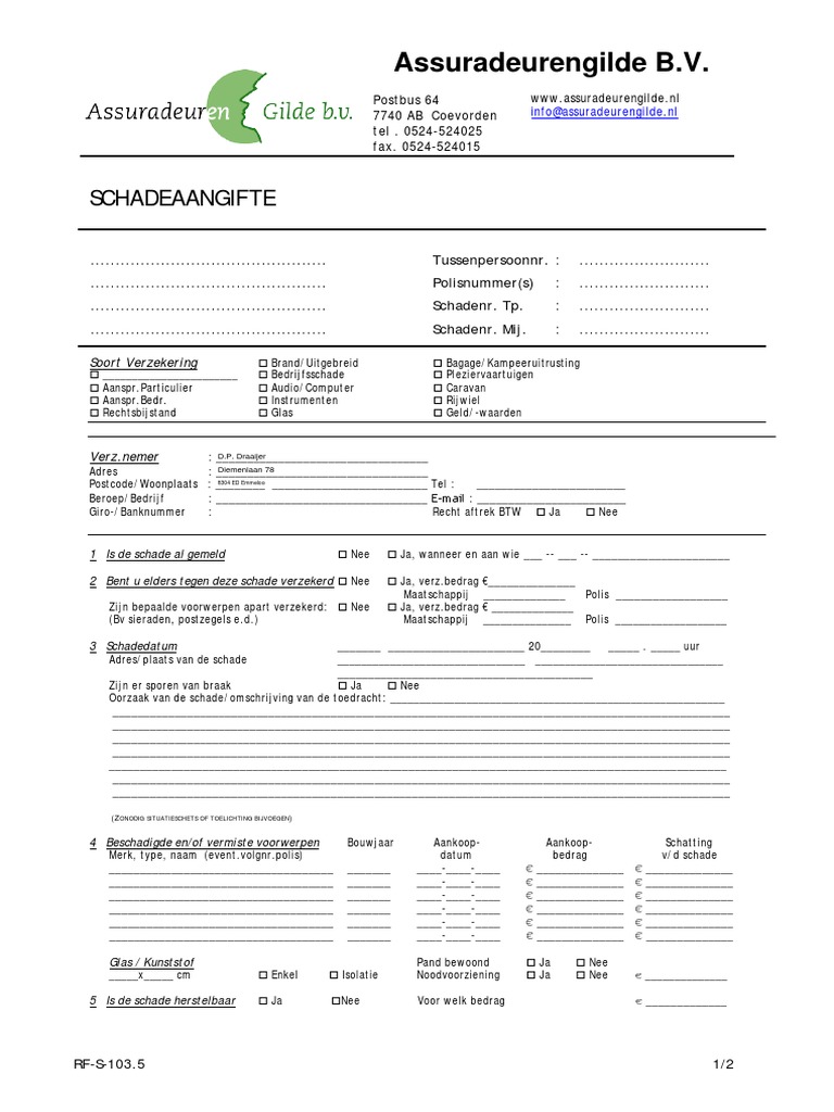 Schadeformulier D.P. Draaijer | PDF