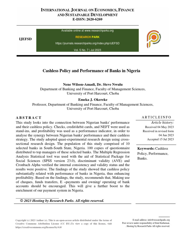 Cashless Policy and Performance of Banks in Nigeria | PDF | Credit Card | Debit Card