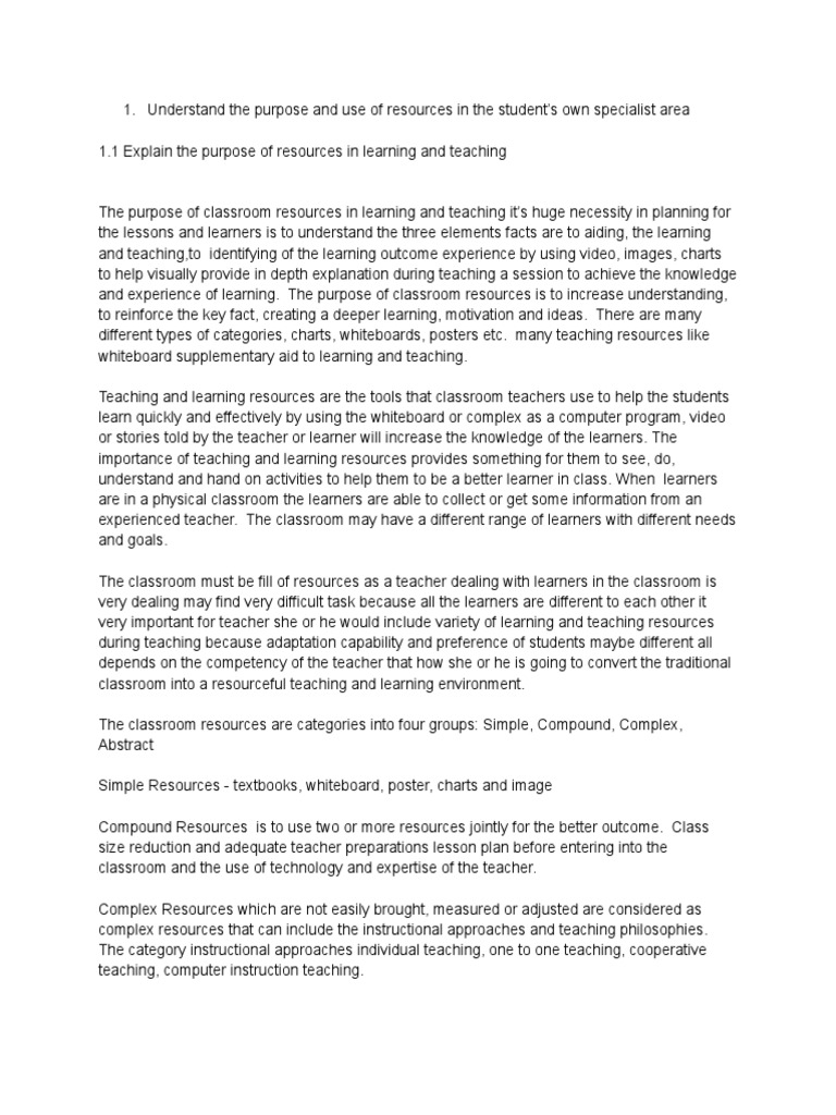 Understanding The Purpose and Use of Resources in TH The Student Own ...