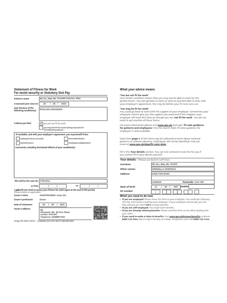 A Allen Fit Note | PDF