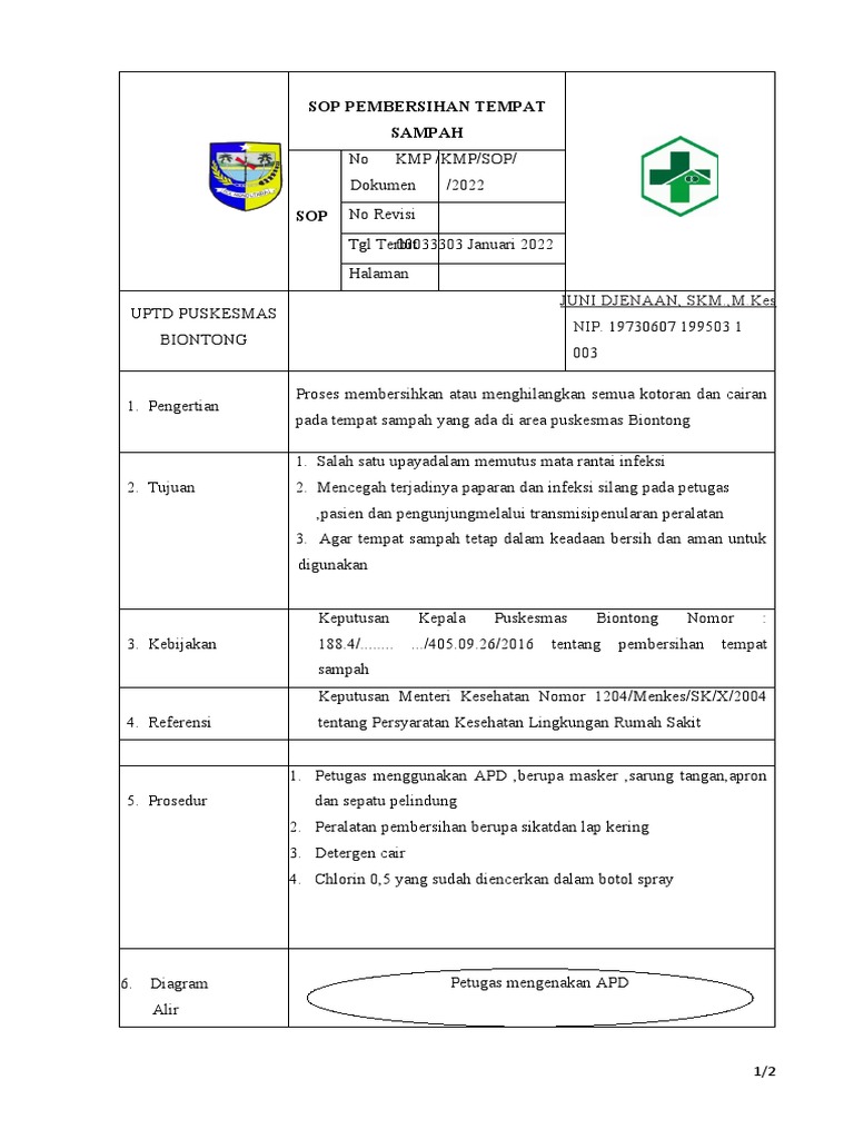 SOP PEMBERSIHAN TEMPAT SAMPAH | PDF