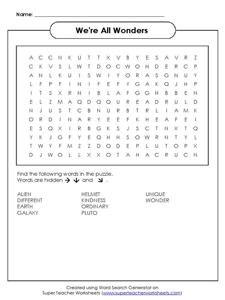 Word Search: We're All Wonders | PDF | Word Search | Linguistics