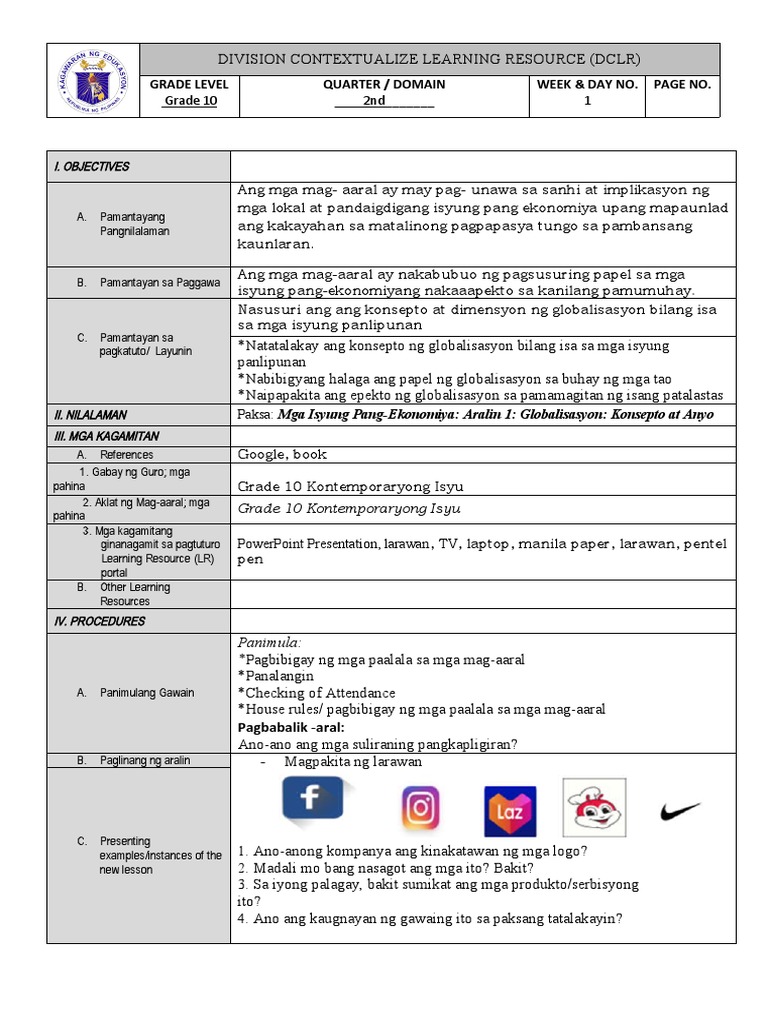 LESSON PLAN 2nd QUARTER WEEK 1-2 | PDF