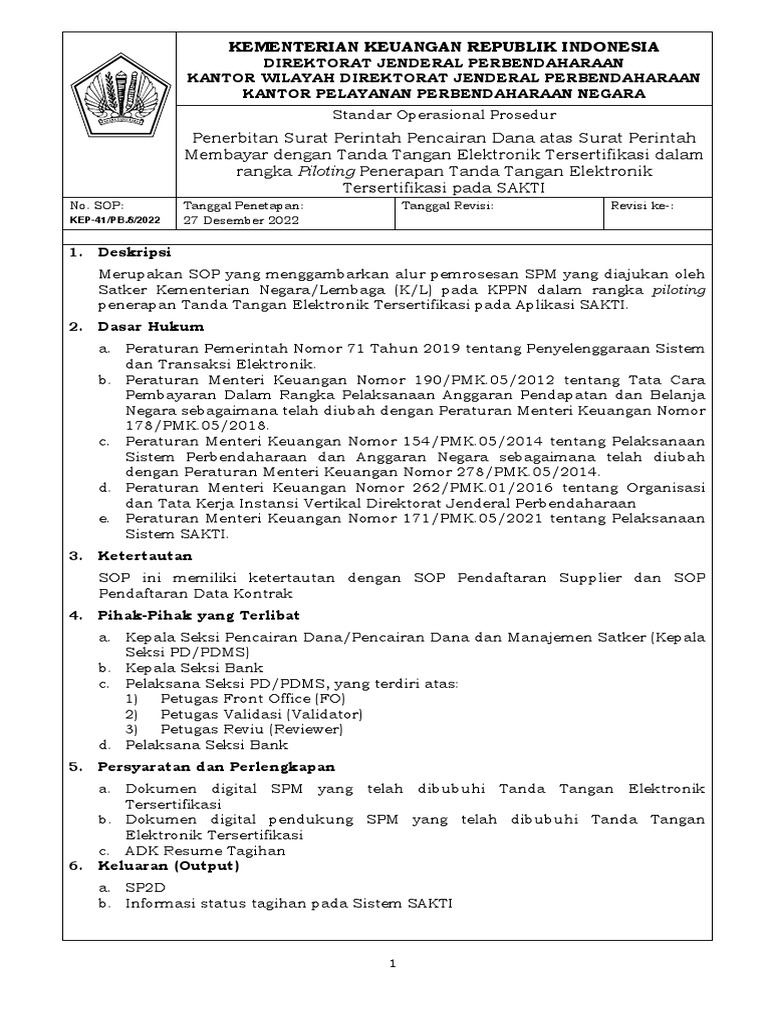 Sop Penerbitan Sp2d Atas Spm Dengan Tanda Tangan Elektronik Pdf Pdf
