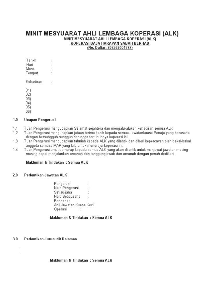 Contoh Minit Mesy ALK | PDF