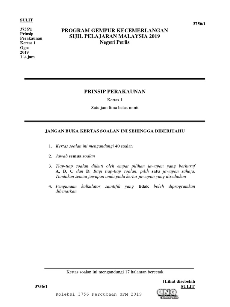 Perlis - Trial SPM 2019 - K1 | PDF