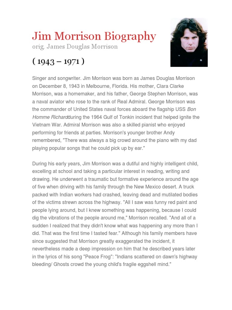 Jim Morrison: Early Life and Education | PDF | Unrest