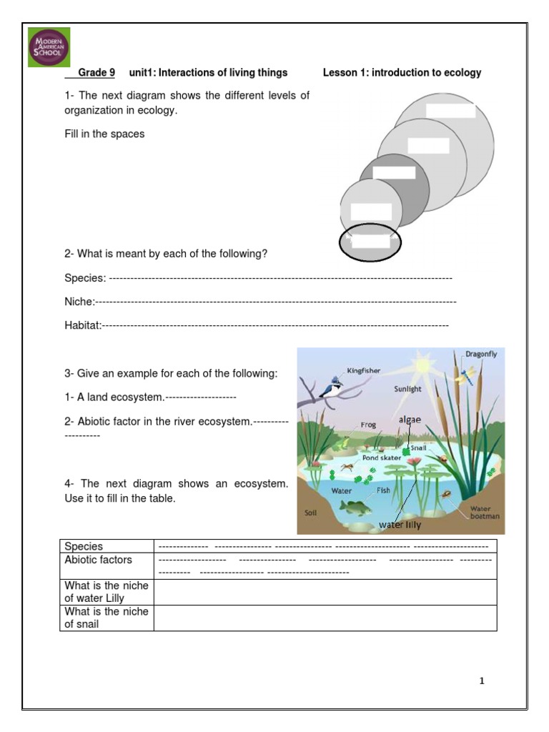 Grade 9 Unit1: Interactions of Living Things Lesson 1: Introduction To ...